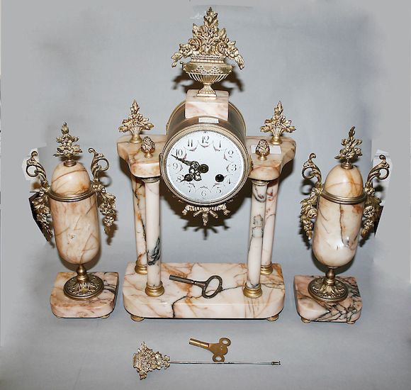Bonhams : A 19th century French four pillar alabaster and metal mounted ...