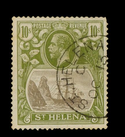 Bonhams : St Helena: 1922-37 10/- (S.G.112), a few short perforations ...