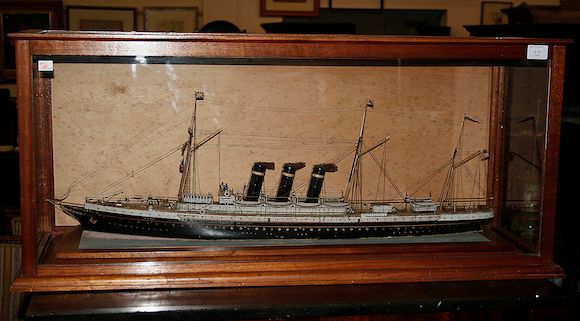 Bonhams : A model of a three funnel steamship `Paris'