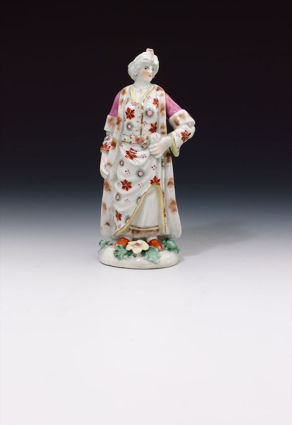 Bonhams : A rare Worcester figure of a Turkish lady circa 1770