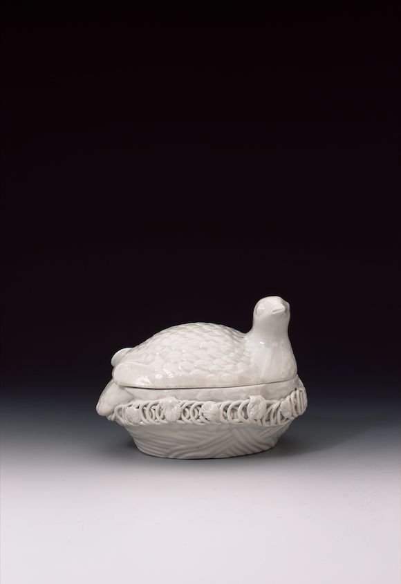 Bonhams : A Worcester white partridge tureen and cover circa 1755