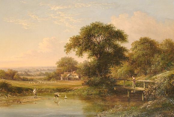Bonhams : Walter Heath Williams (British, 1835-1906) Children playing by a river; and The ford. (2)