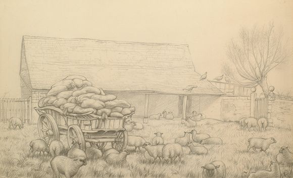 Bonhams : George J Charlton (British, 1899-1979) Sheep and cider apples