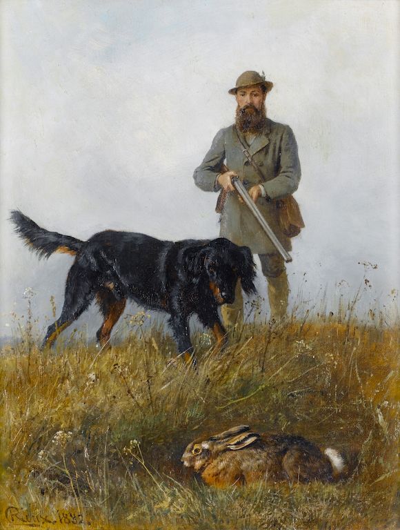 Bonhams : Carl Roux (German, 1826-1894) The hunter 17 3/4 x 13 3/4 in ...