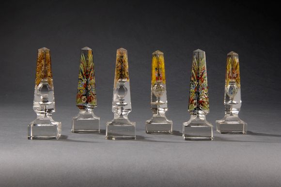 Bonhams : Three pairs of Victorian glass obelisks