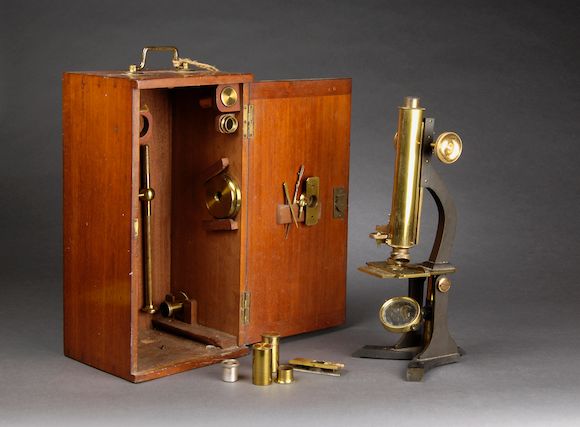 Bonhams : A lacquered brass and black enamelled compound monocular ...