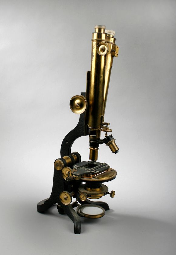 Bonhams : A late 19th Century brass binocular microscope