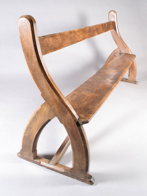 Bonhams : Two Gothic design elm chamfered frame pews or benches ...