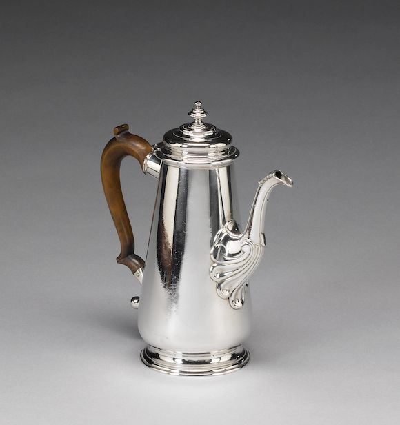 Bonhams : A George II silver coffee pot, by Peter Archambo I, London 1738,