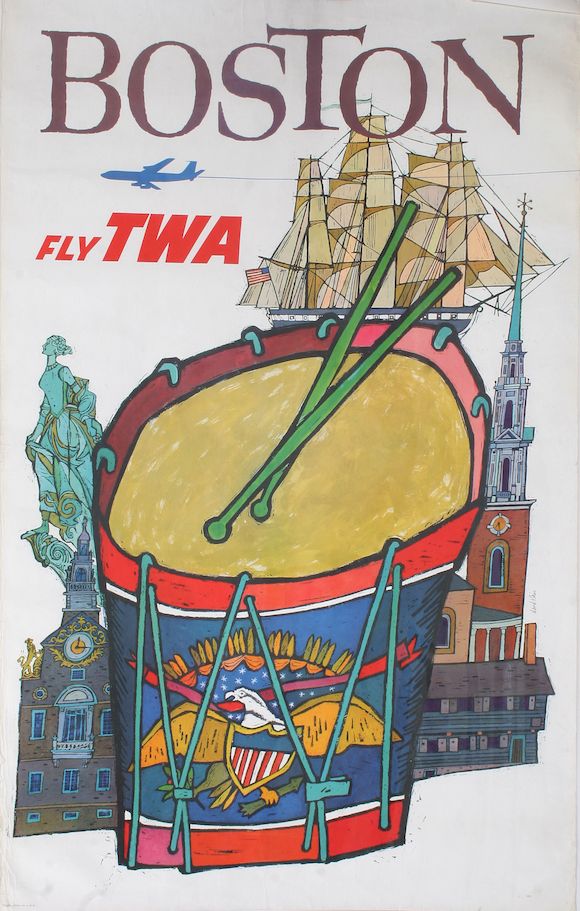 Bonhams : A 1960's TWA 'Boston' poster, by David Klein,