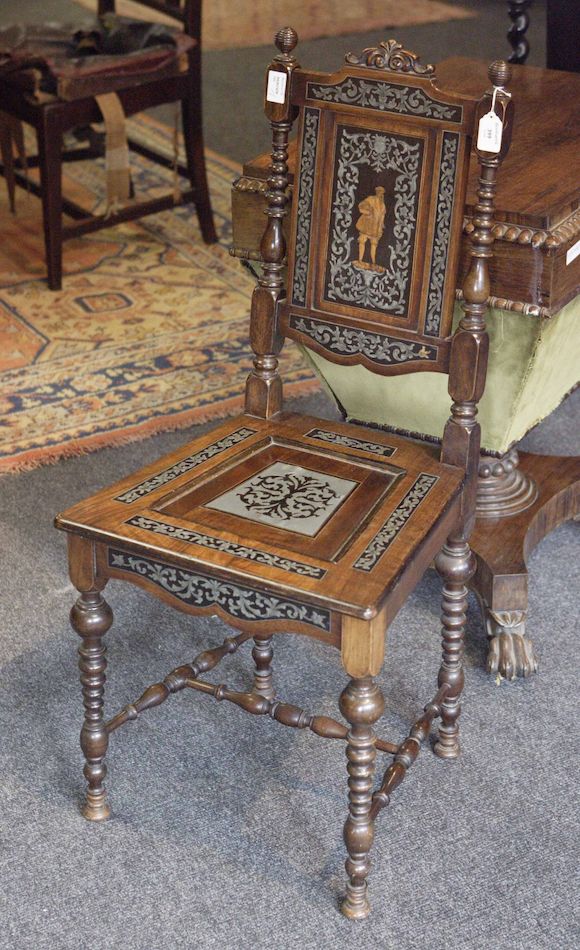 Bonhams : A 19th century Italian rosewood and inlaid hall chair,