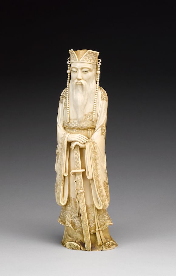 Bonhams : An ivory figure of the Daoist Immortal, Lu Tung-pin with his ...