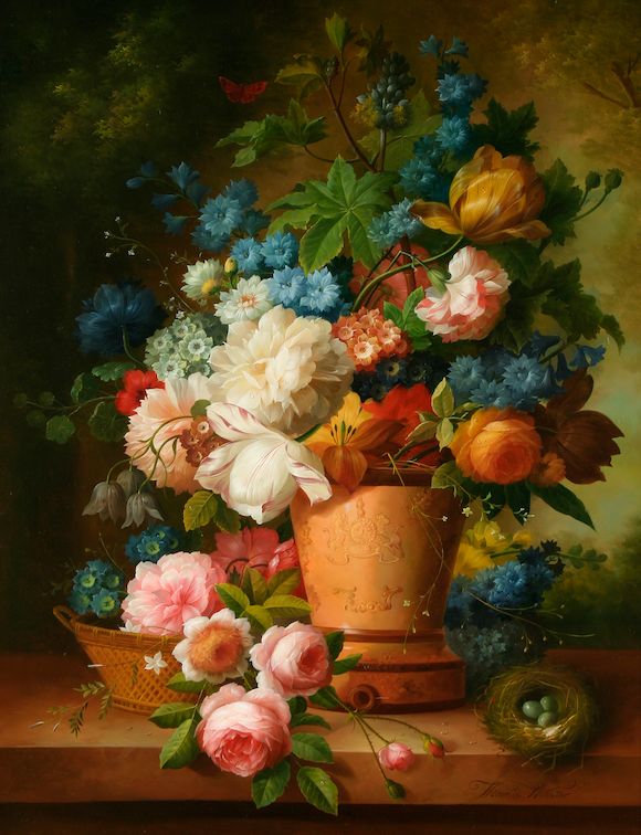 Bonhams : Thomas Webster, A flowerpiece, oil on canvas