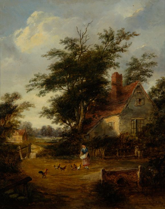 Bonhams : Robert Burrows (1819-1883) Feeding the chickens