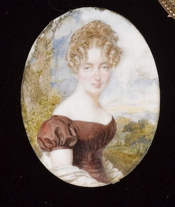 Bonhams : English School, circa 1830 A lady, seated in a landscape ...