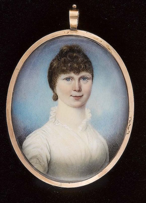 Bonhams : English School, circa 1810 A lady, wearing white dress with ...