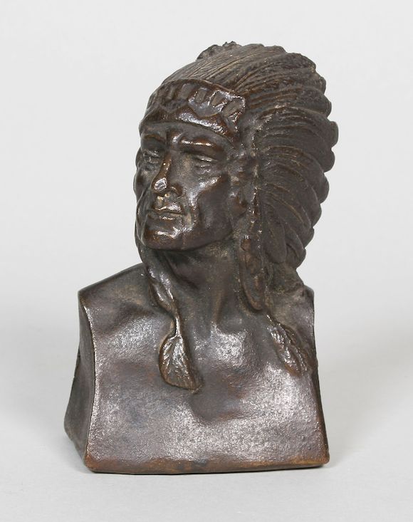 Bonhams : A patinated bronze bust of an American Indian