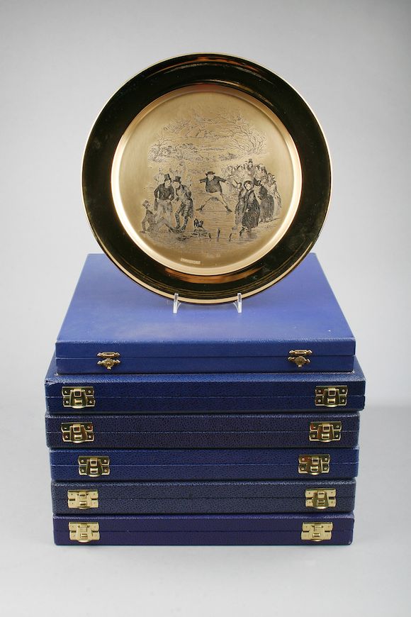 Bonhams : A set of six limited edition silver gilt pickwick christmas ...