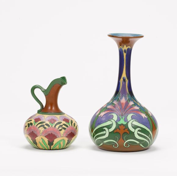Bonhams : Walter Slater for Foley Pottery Two Intarsio Vases, circa 1911