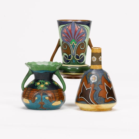 Bonhams : Frederick Rhead for Foley Pottery Three Small Intarsio Vases ...