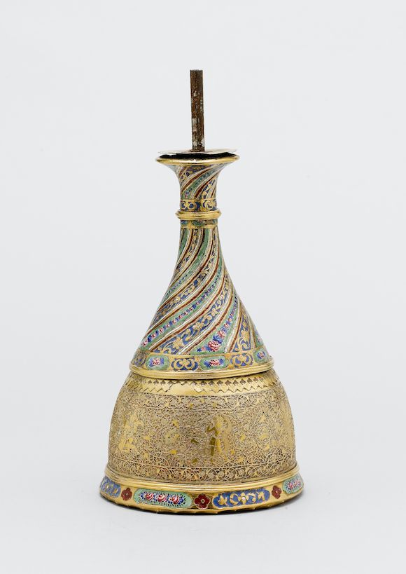 Bonhams : A Qajar enamelled Ghalian Base Persia, 19th Century