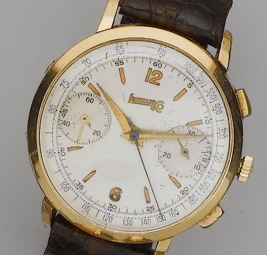 Bonhams : Eberhard & Co. An 18ct gold chronograph wristwatch1950's