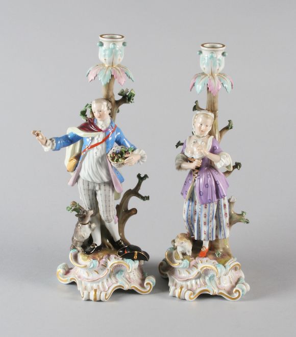 Bonhams : A pair of Meissen figural candlesticks Late 19th century