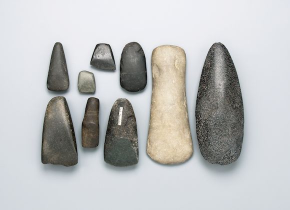 Bonhams : A group of Neolithic polished stone axes and a grey stone axe 9