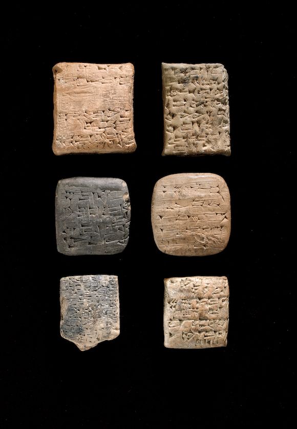 Bonhams : Five cuneiform inscribed clay tablets and another clay tablet, 6