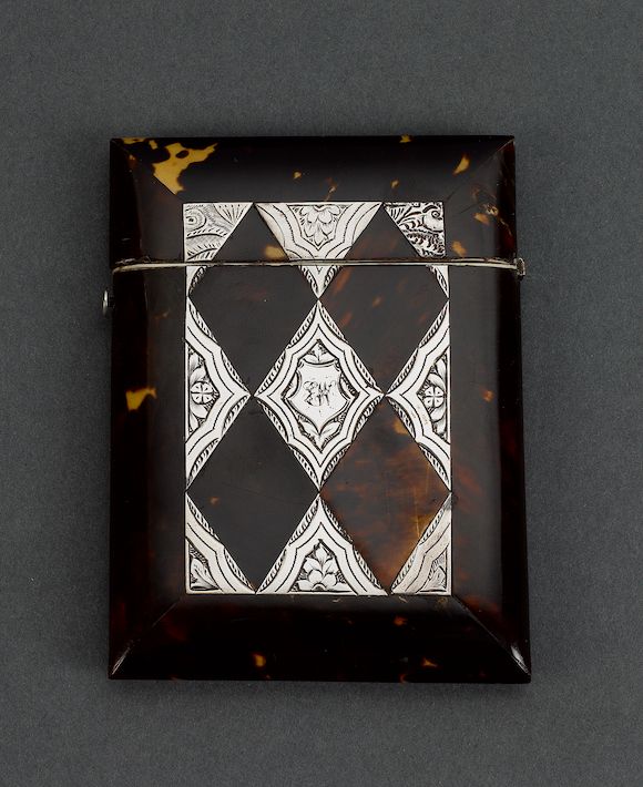Bonhams : A Victorian tortoiseshell and silver inlaid card case, an ...