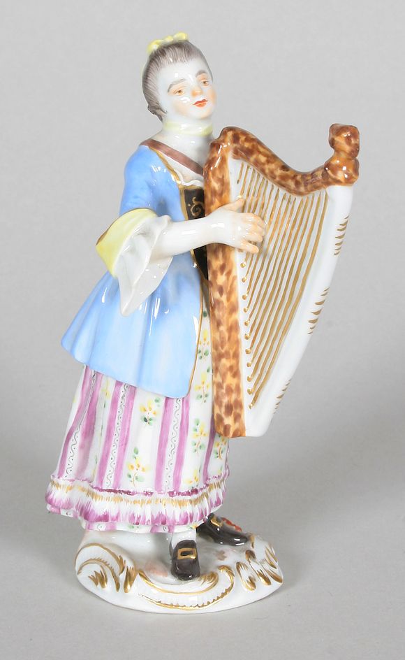 Bonhams : A Meissen figure of a female harpist