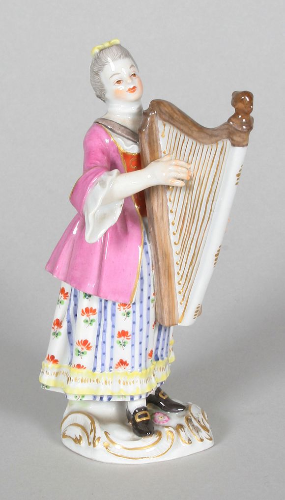 Bonhams : A Meissen figure of a female harpist