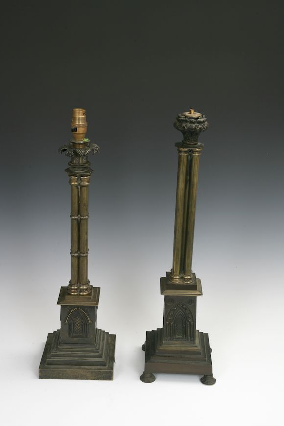 Bonhams : A Regency brass Gothic cluster column lamp