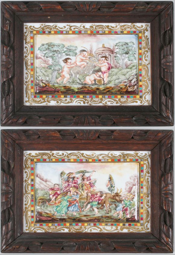 Bonhams : A pair of Capo di Monte style porcelain plaques