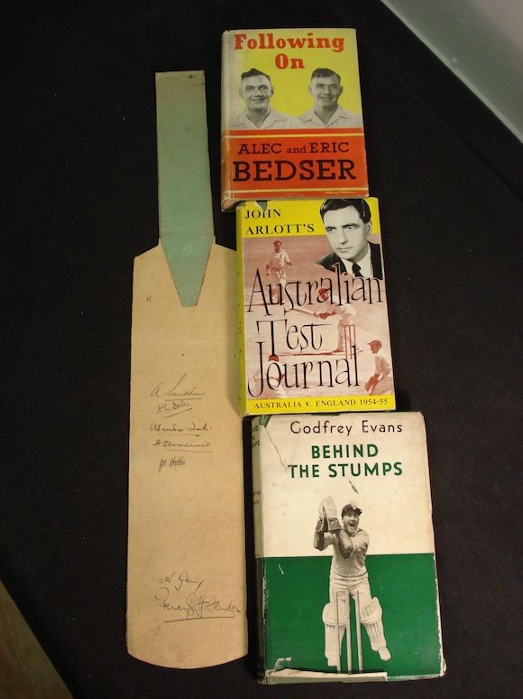 Bonhams : A signed cardboard cricket bat