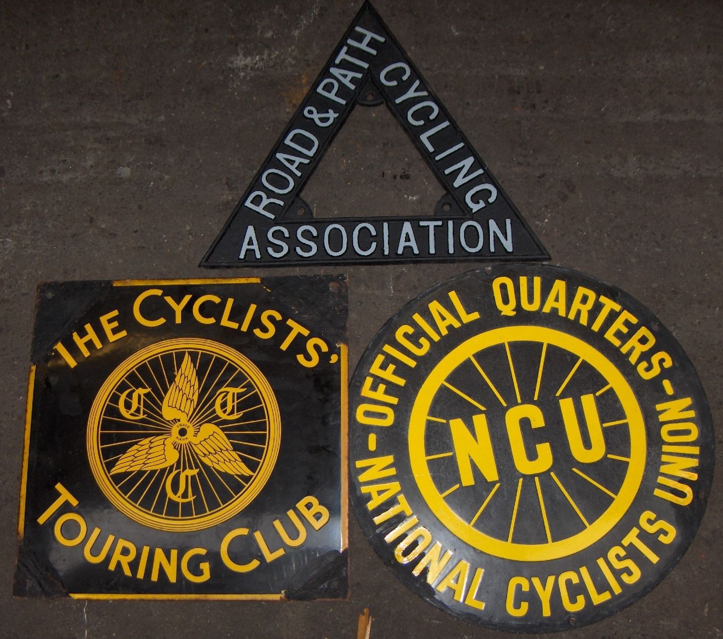 Bonhams Cars : Three Cycling Club signs,