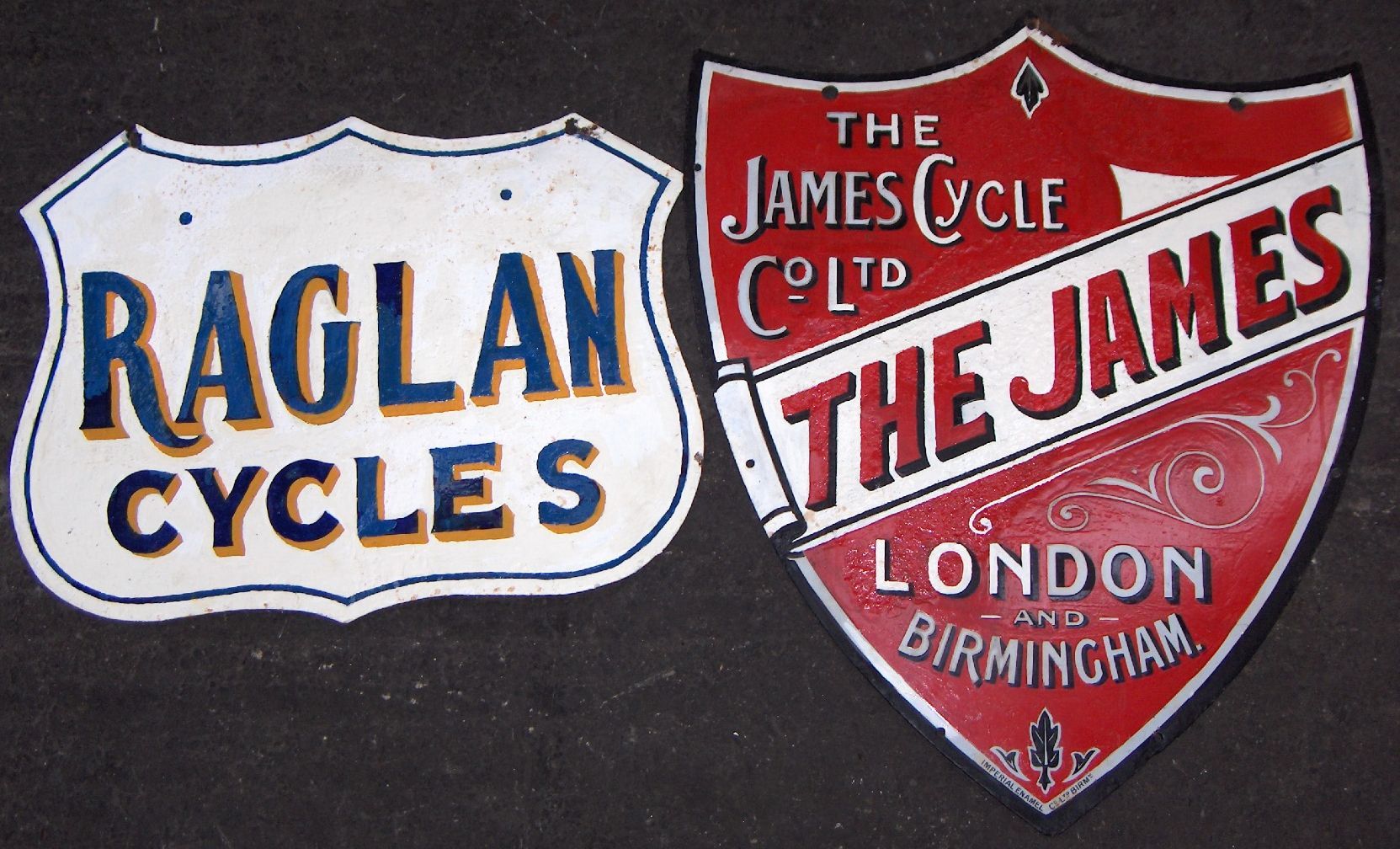 Bonhams Cars : Two enamel cycle advertising signs,