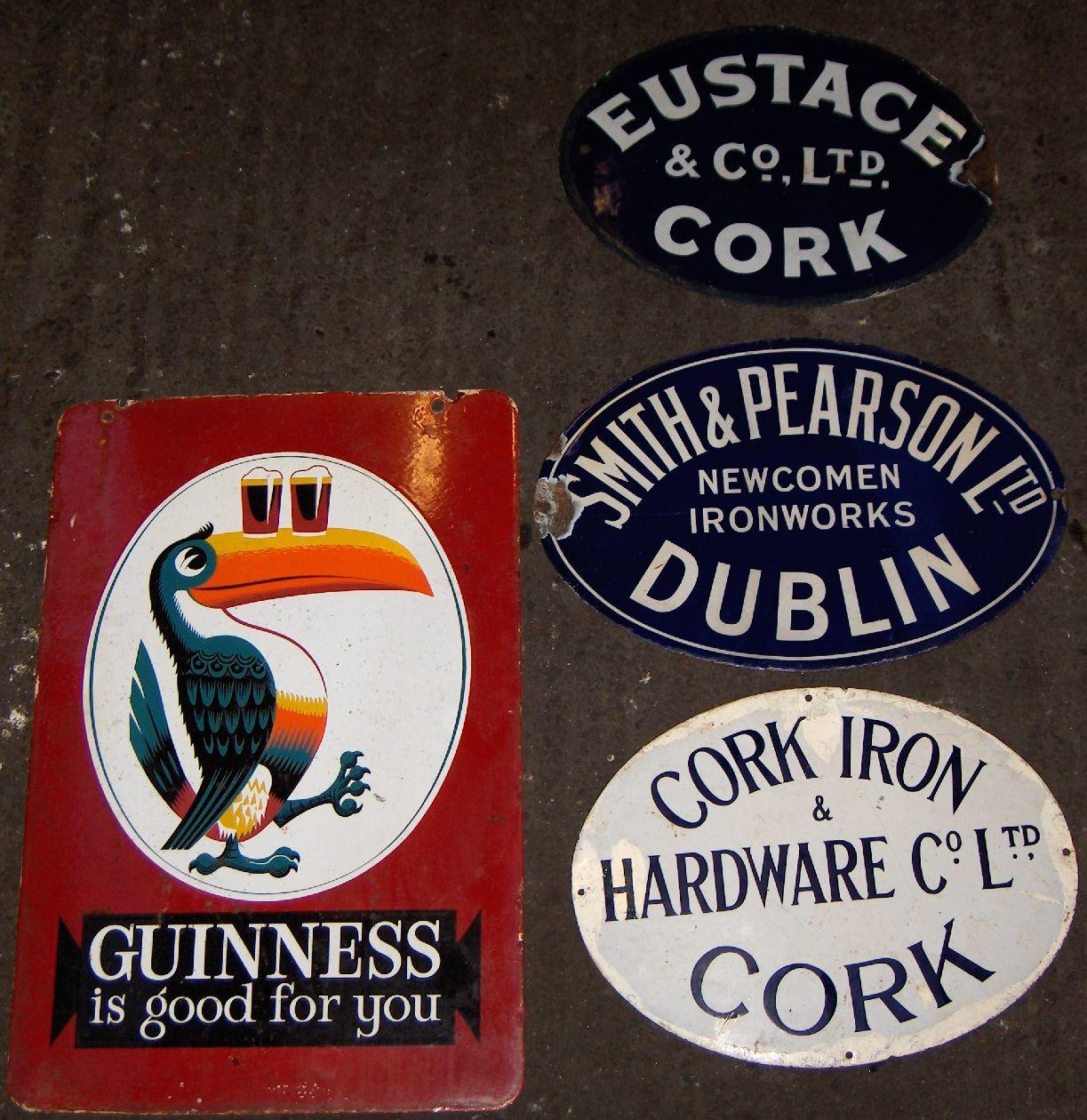 Bonhams Cars : Four Irish enamel advertising signs,