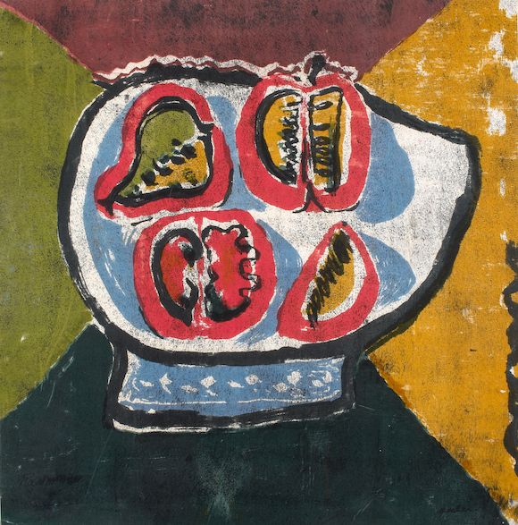 Bonhams : Robert MacBryde (British, 1913-1966) Still life of fruit on ...