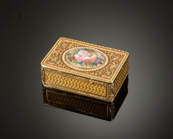 Bonhams : A fine four coloured gold singing bird box attributed to ...