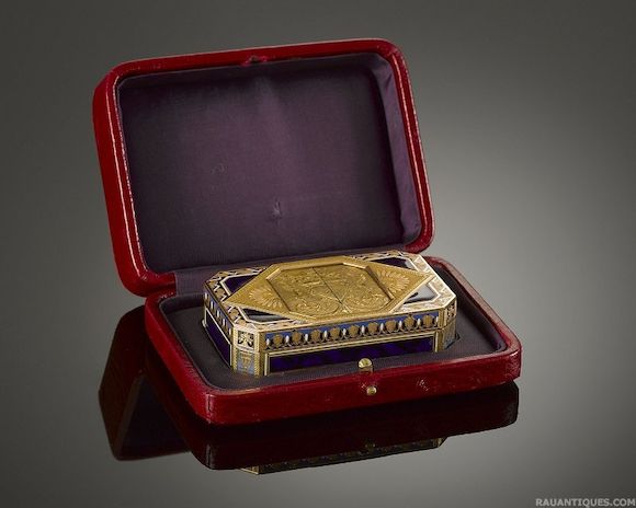 Bonhams : A fine gold and enamel automaton snuff box, the movement ...