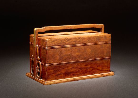 Bonhams : A fine and rare huanghuali and jichimu picnic box, tihe Qing ...