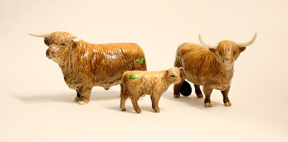 Bonhams : Beswick Animals A Beswick Highland Bull, Cow and Calf