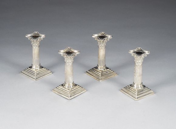 Bonhams : Four Victorian silver Corinthian column dwarf candlesticks ...