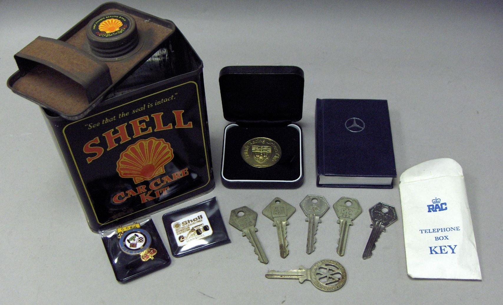 Bonhams Cars : A Shell car care kit oil can,