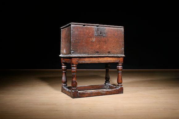 Bonhams : A 17th Century oak plank box on later stand