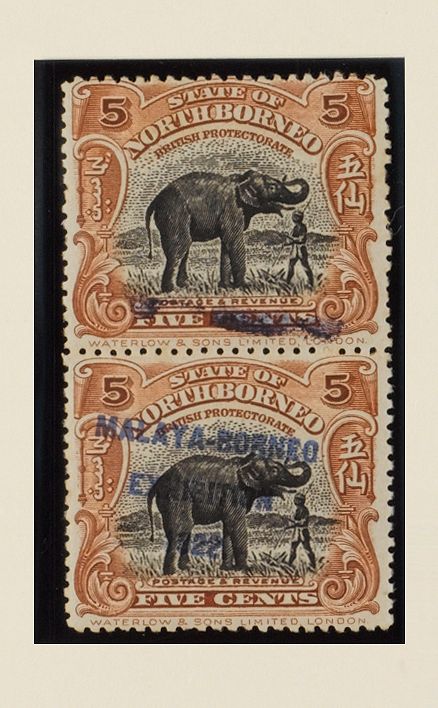 Bonhams : North Borneo: 1922 5c. orange-brown, vertical pair, upper ...