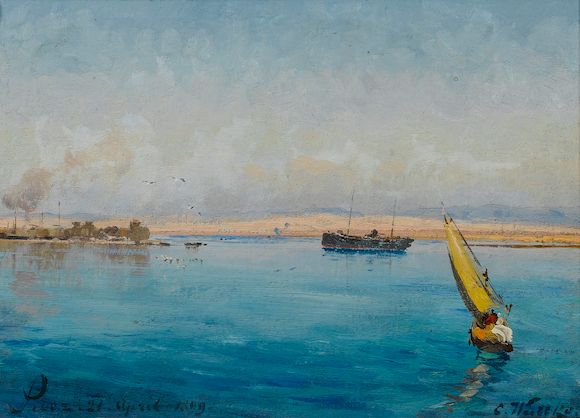 Bonhams : Carl Wuttke (German, 1849-1927) Entrance to the Suez Canal 20 ...