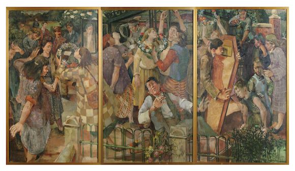 Bonhams : Warren Storey (British, b.1924) Group of figures at a funeral (3)