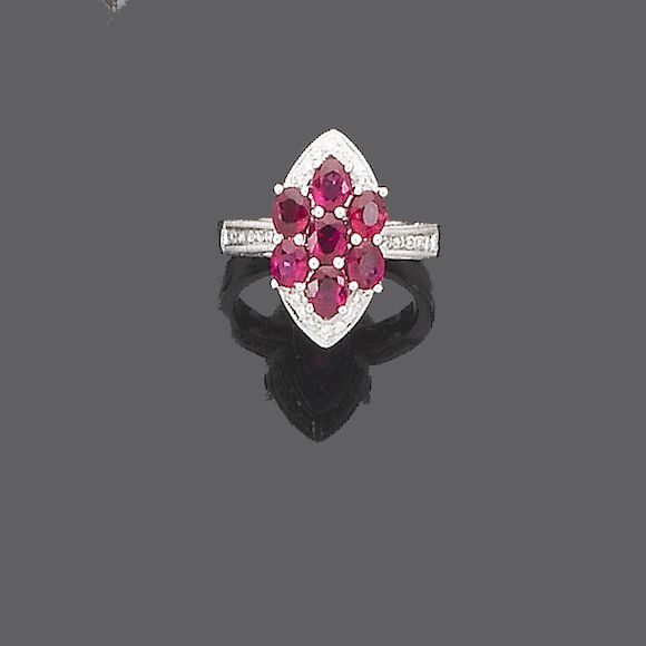 Bonhams : A ruby and diamond cluster ring